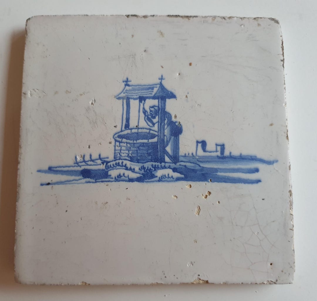 Antique Dutch Tile - Water Well - Dated 1700, No Corner Motif - Etsy