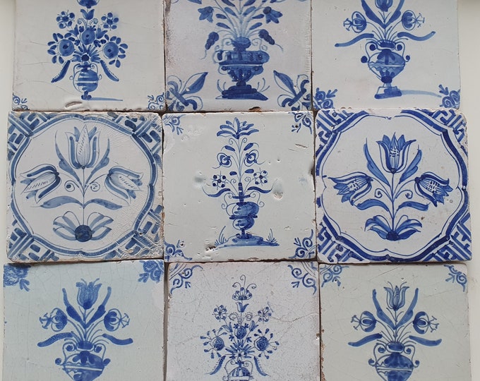 9 X17th Dutch Delft Flower Tiles Ossekop Hoek Tulipmania Nederlands ...