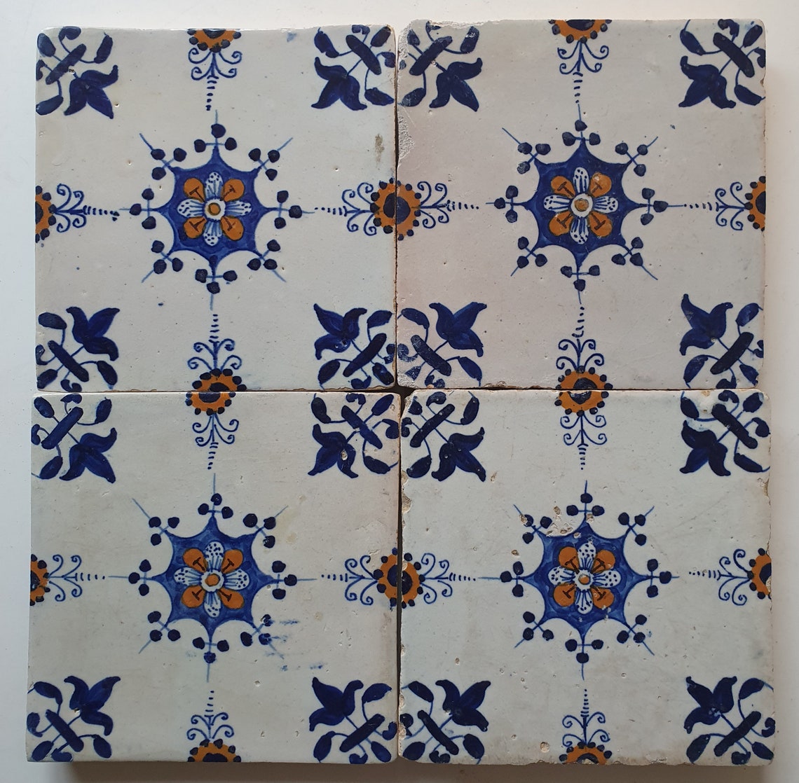 Antique Dutch Delft Tiles, Polychrome Floral, 17th Century, Set of 4 - Etsy