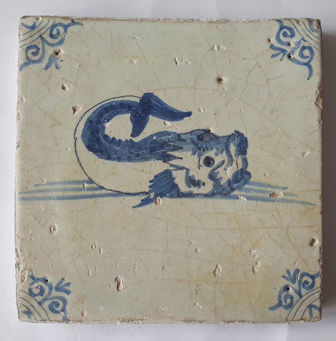Antique Delft Tile – 17th Century Dutch Fish Design Oxhead Corner - Etsy