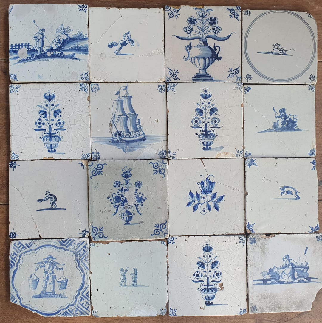 16 X Antique Dutch Tiles, Tilefield 17th, 18th ,19th Antique Delft ...