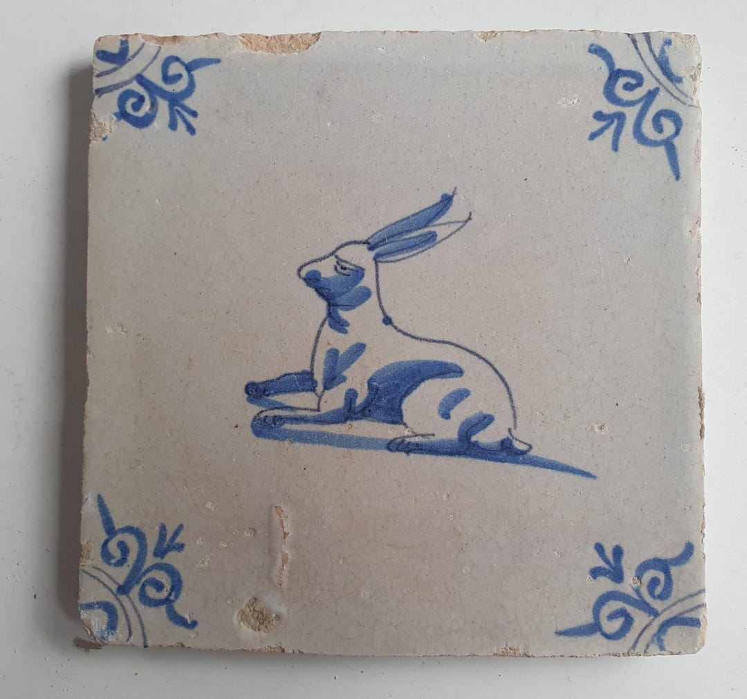 Antique Dutch Tile - Rabbit With a Oxhead Corner Motif - Dated 1620 ...