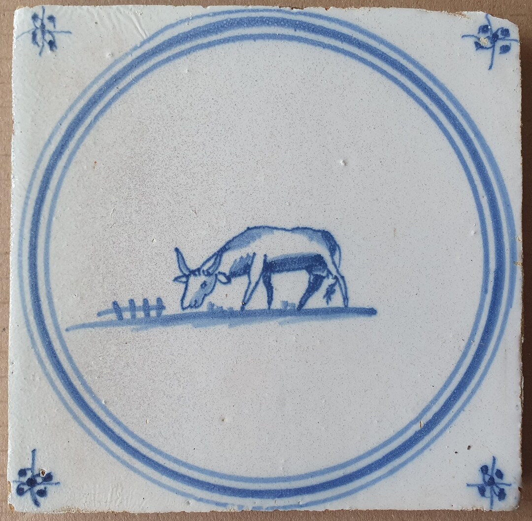 Antique Delft Tile, Springer Cow, 1780s Dutch Heritage - Etsy