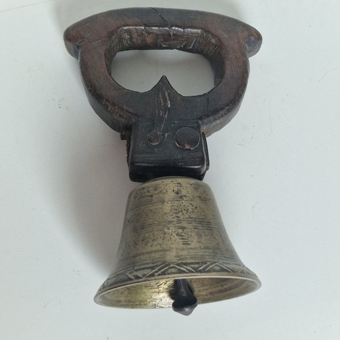 Old Antique Monk Meditation Walking Bell, Bronze and Wood Asian China ...