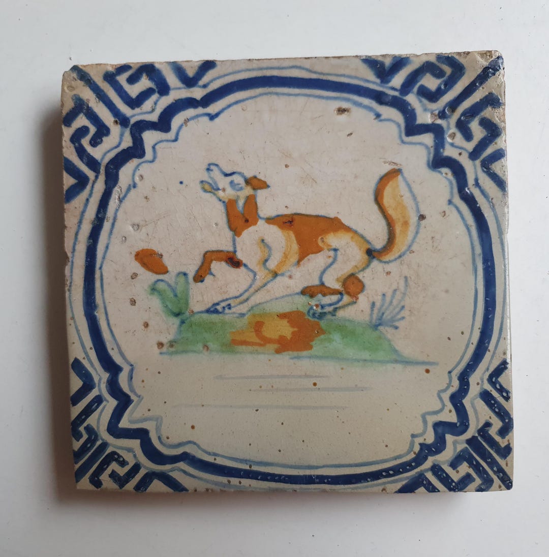 Antique Dutch Tile - Polychrome Tile, Fox Wan LI Meander Tile Ca 1625 ...
