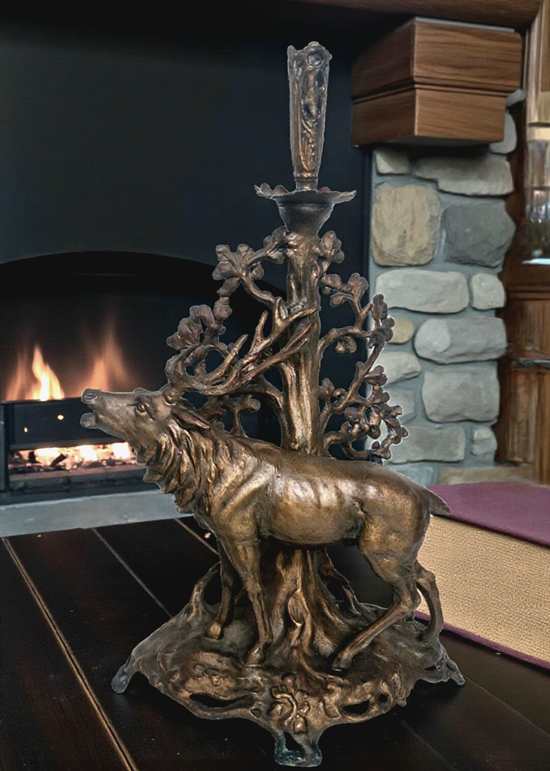 Vintage Spelter Stag Candlestick - Hunting Lodge Cabin Decor, C.1900 - Etsy
