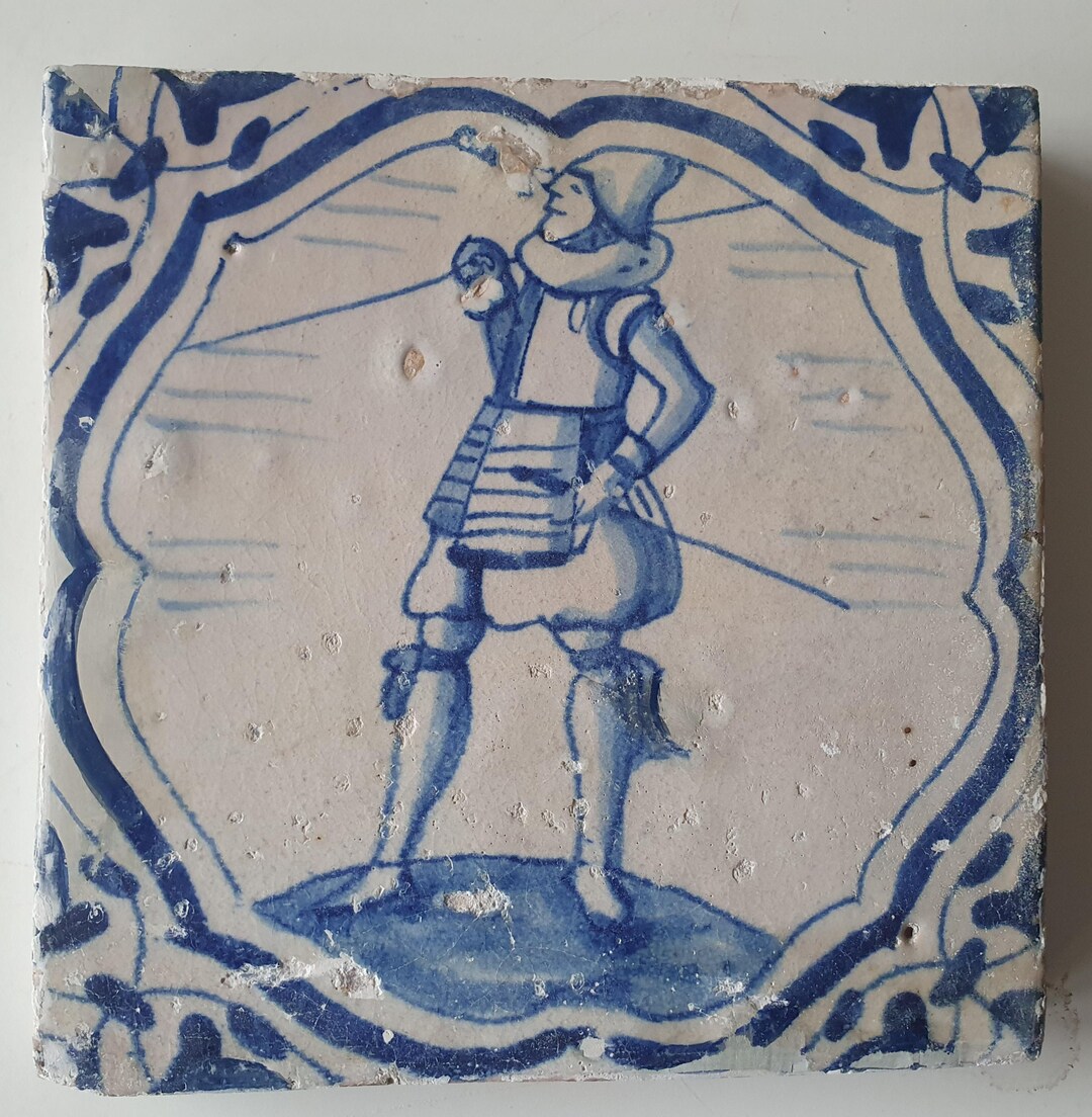 Antique Dutch Tile - Detailed Painted Soldier Infanterie With Javelin ...