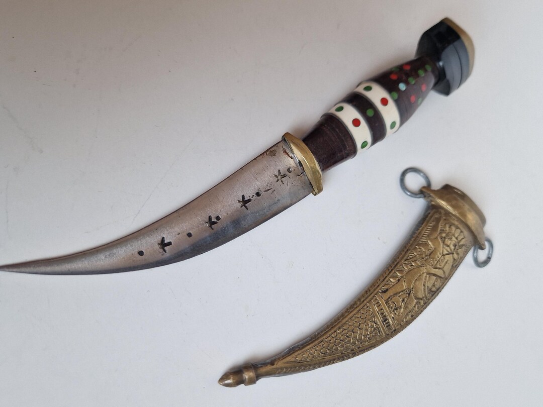 Small Islamic Antique Bone Inlay Collector Dagger, A North African ...