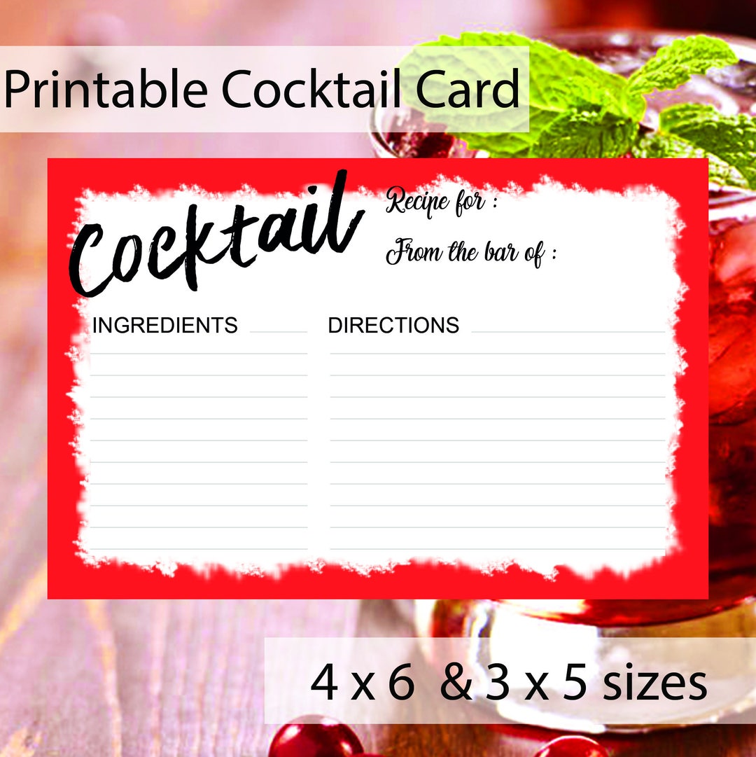 PRINTABLE Cocktail Card 4 x 6 & 3 x 5 size Bloody Red - Etsy France