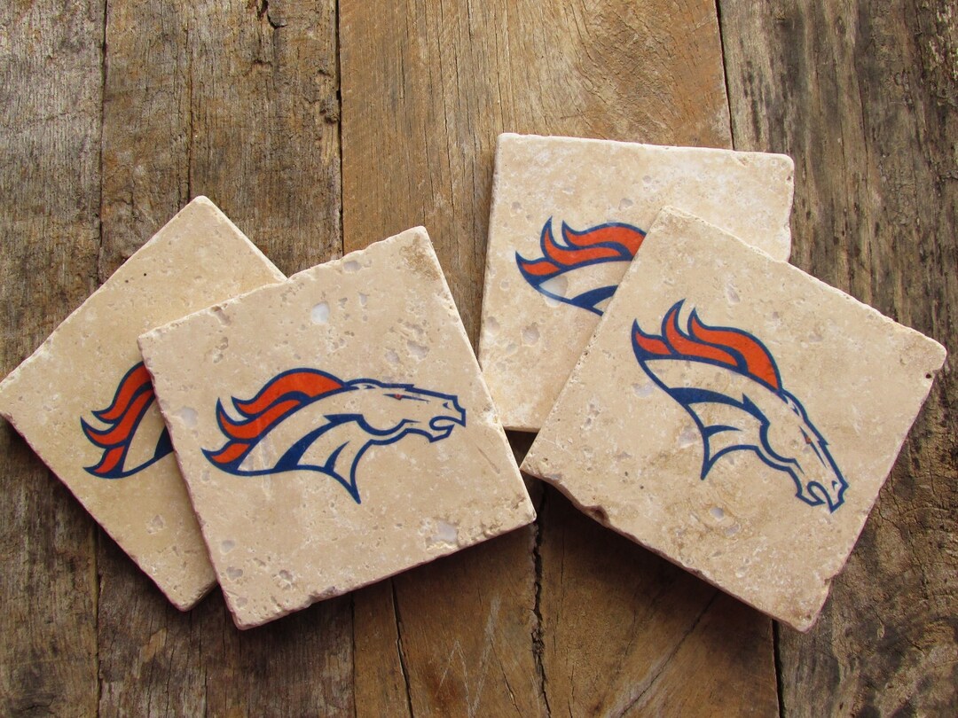 Denver Broncos Coasters Set of 4, Football Gift. Broncos Gift for Dad ...