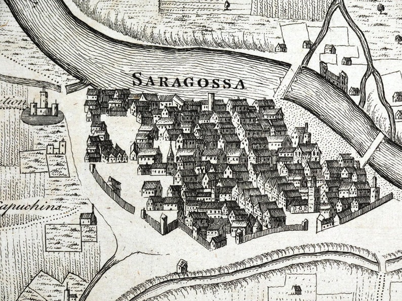 ZARAGOZA, Battle of SARAGOSSA,SPAIN, City Plan, Rapin/tindal Antique ...