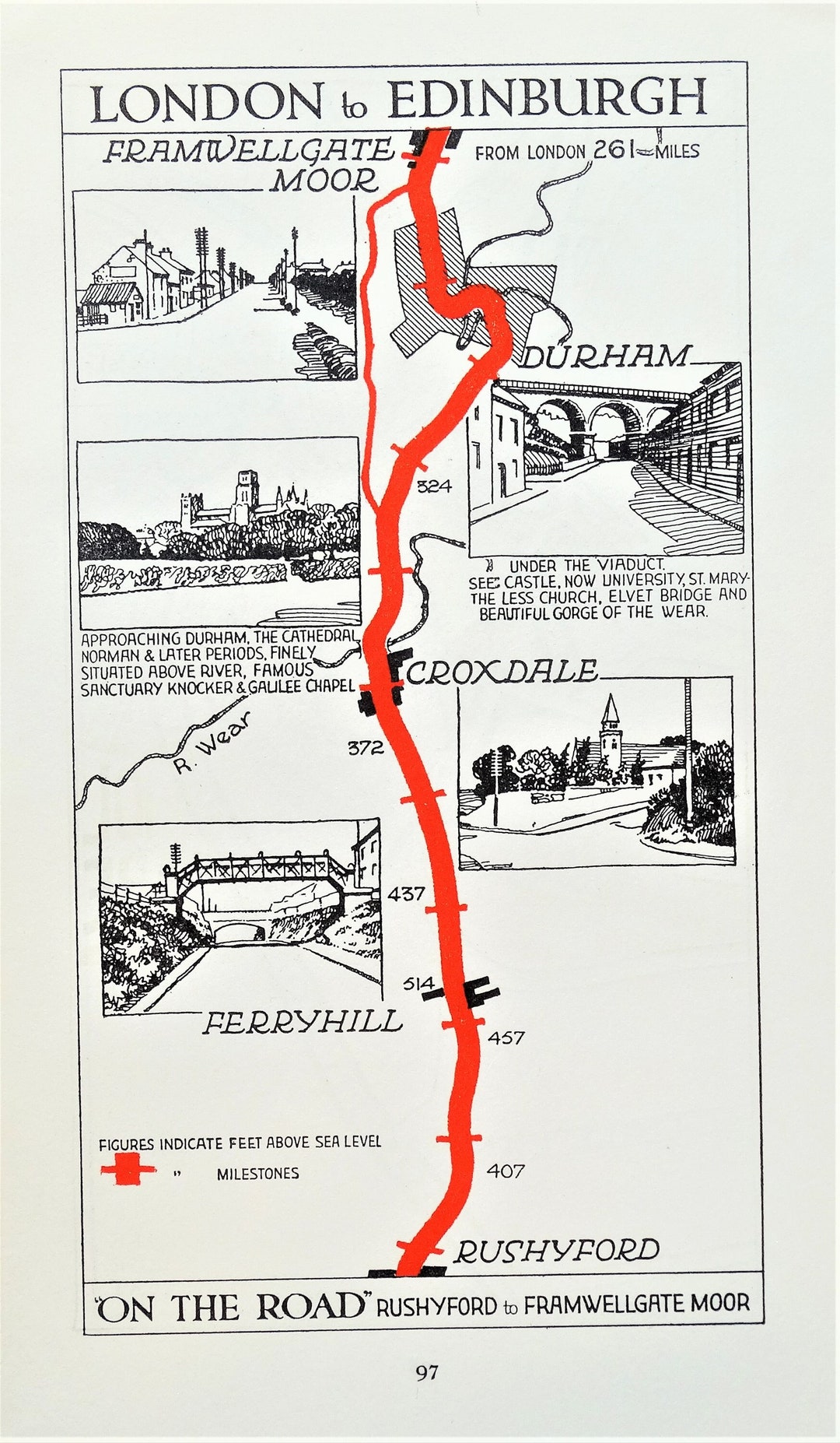Antique Pictorial Road Map: Durham, Rushyford, Ferryhill C1920 - Etsy