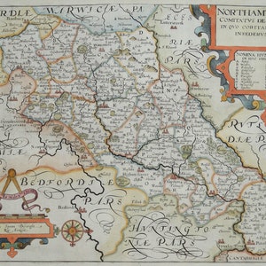 Antique Map NORTHAMPTONSHIRE, Saxton & Kip, Camden Original Map 1637 - Etsy