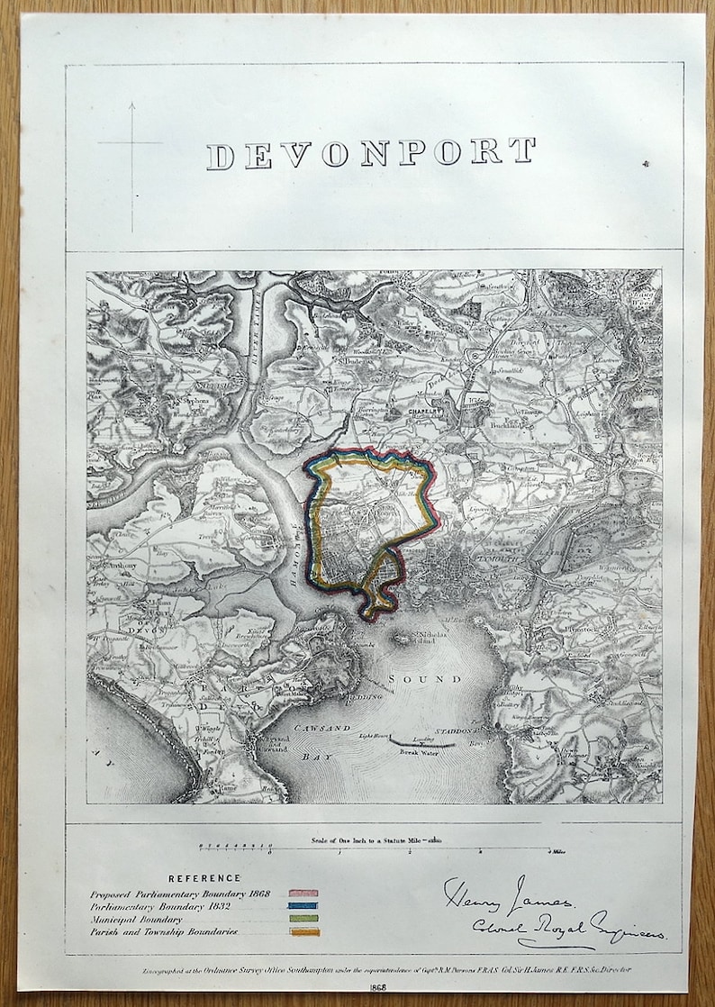 Antique Map DEVONPORT, PLYMOUTH, DEVON, Saltash, Plymstock, St.budeaux ...