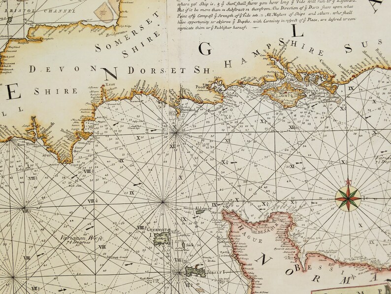 Antique Sea Chart ENGLISH CHANNEL Between England & France, G.collins ...