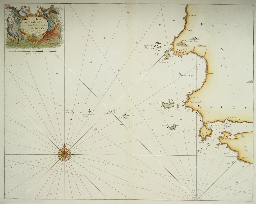 Antique Map Sea Chart MILFORD HAVEN, St.davids, Skomer, Ramsey Is. G ...
