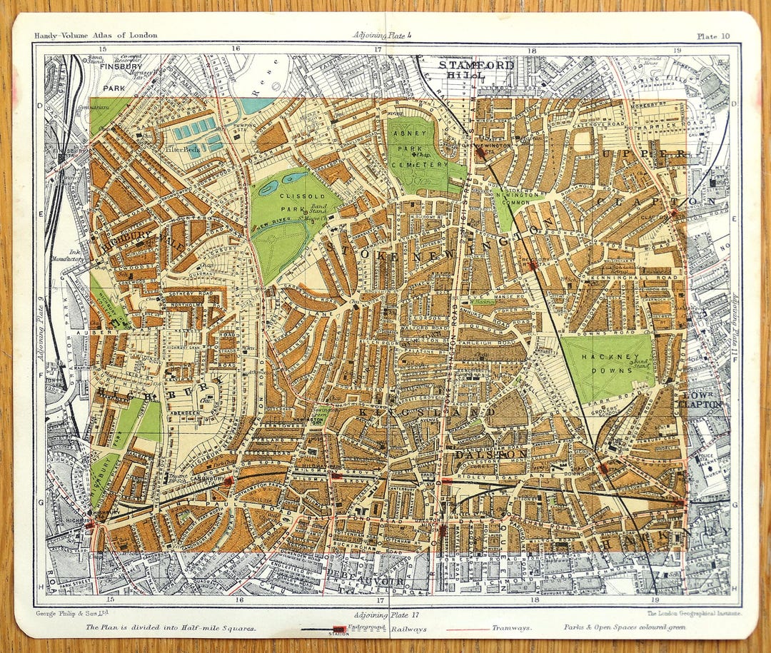 Antique Map London HIGHBURY, STOKE NEWINGTON, Dalston, Clapton ...