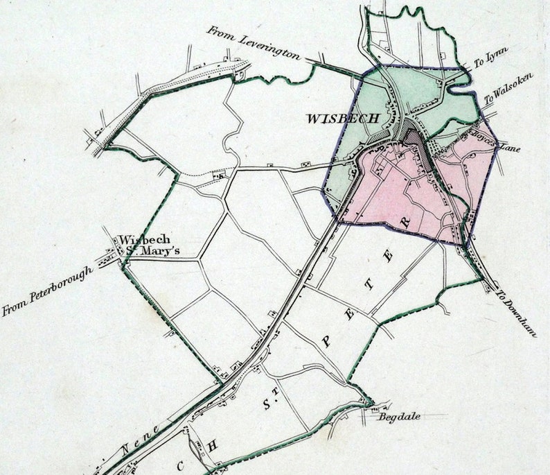Antique Map WISBECH, CAMBRIDGESHIRE, UK, Street Plan, Dawson Original ...