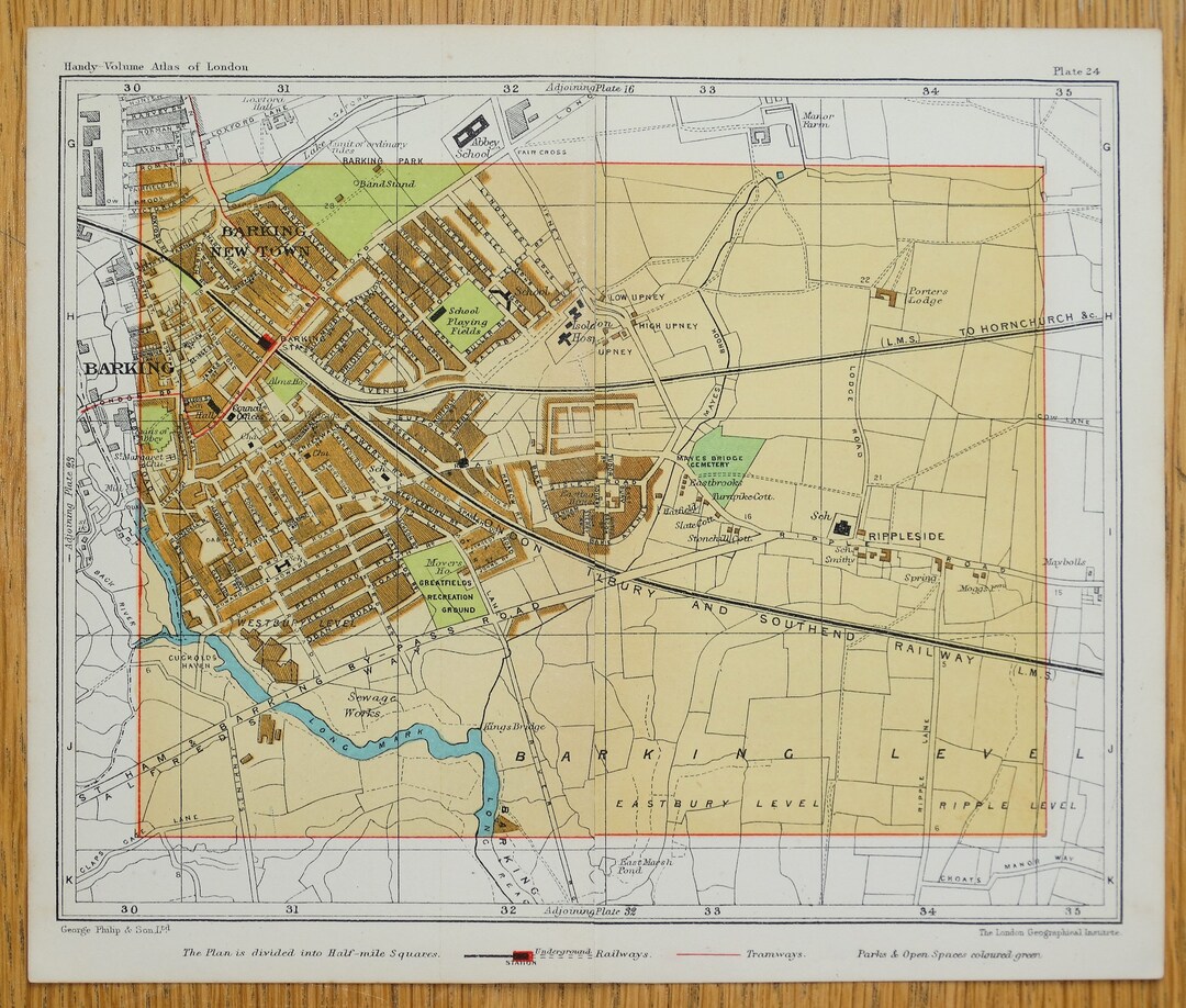 Antique Map BARKING, RIPPLESIDE, UPNEY, London Street Plan C1925 - Etsy