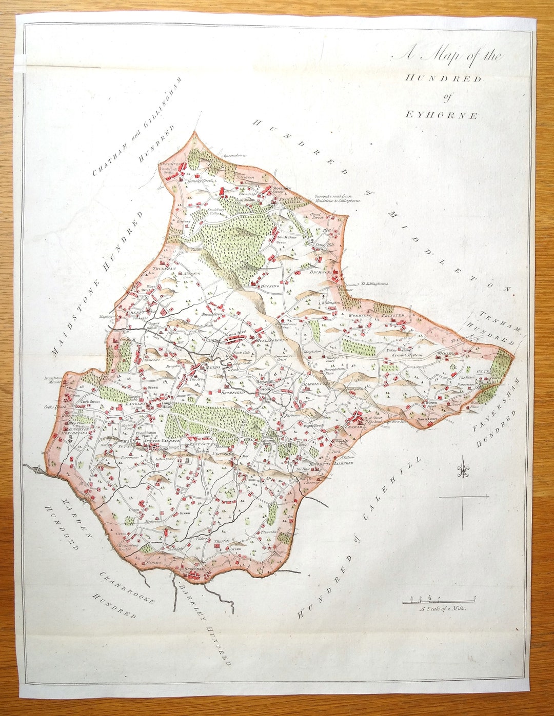 Antique Map EYHORNE Hundred,kent,sutton Valence,lenham, Harrietsham ...