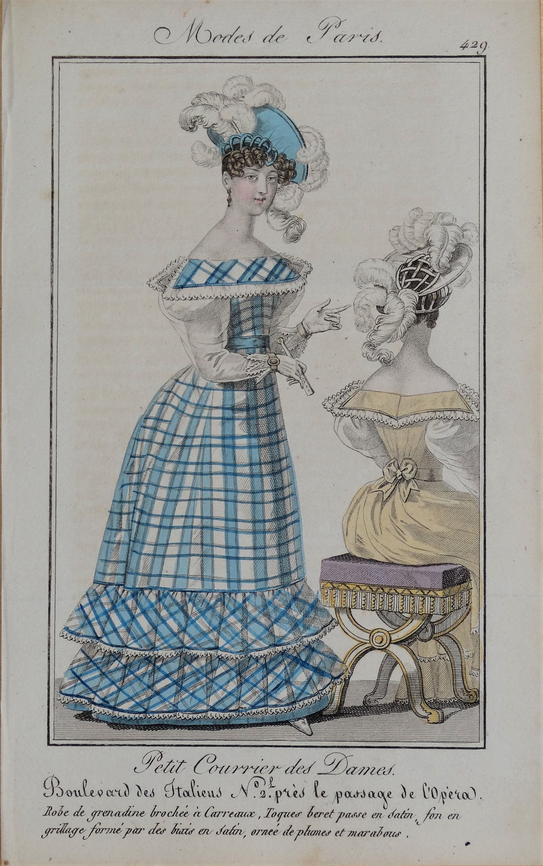 Antique Print PERIOD COSTUME, Ladies Opera Dress, Paris Fashion Plate ...