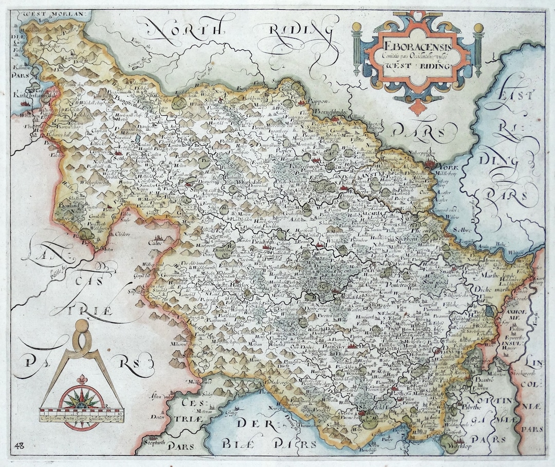 Antique Map YORKSHIRE WEST RIDING, Saxton & Hole, Camden Original Hand ...