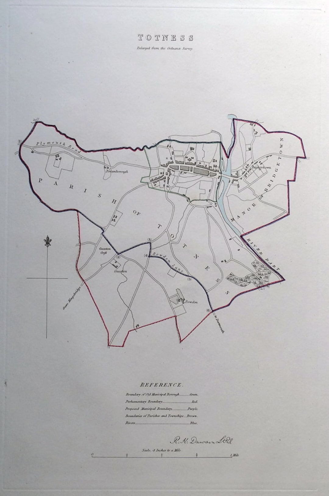 Antique Map TOTNES, DEVON, UK, Street Plan, Dawson Original 1832 - Etsy