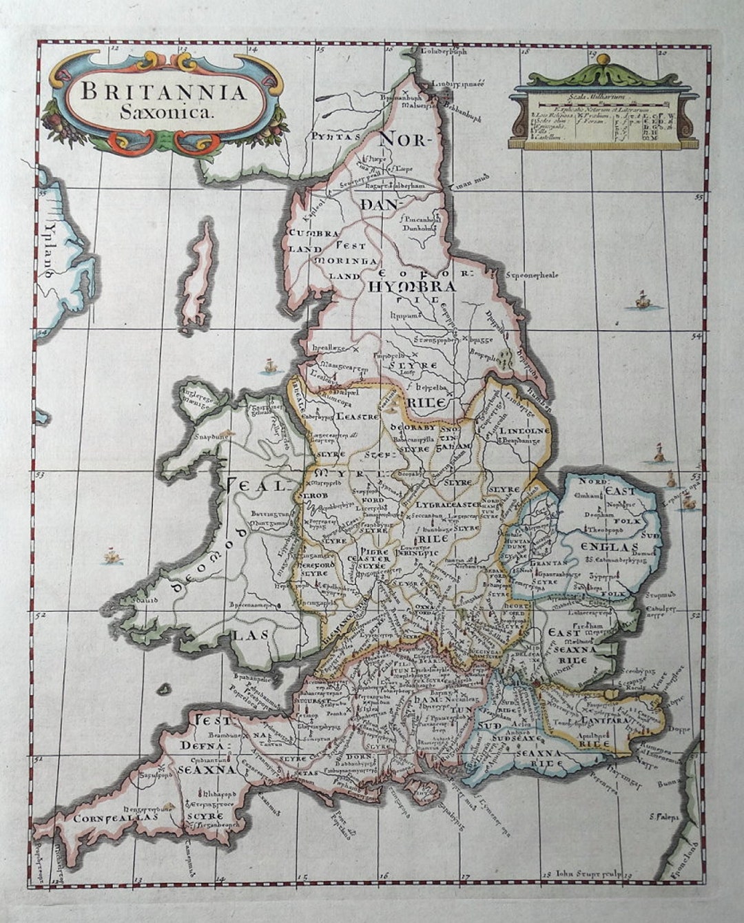 Antique Map SAXON BRITAIN, ENGLAND, Britannia Saxonica, Robert Morden ...
