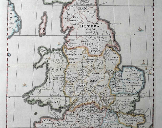 Antique Map SAXON BRITAIN, ENGLAND, Britannia Saxonica, Robert Morden ...