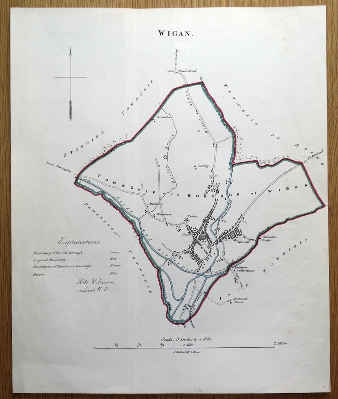Antique Map WIGAN, LANCASHIRE, ENGLAND, Street Plan, Dawson 1832 - Etsy