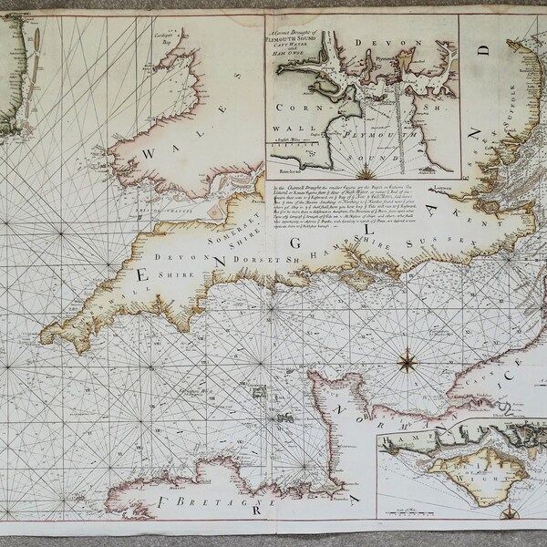Antique Sea Map of England - Etsy UK