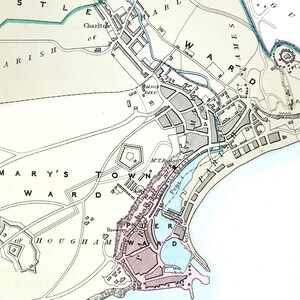 Antique Map DOVER KENT Town Street Plan Dawson Original Hand Coloured ...