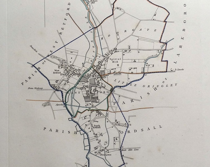 RETFORD, NOTTINGHAMSHIRE, UK, Street Plan, Dawson Original Antique Map ...