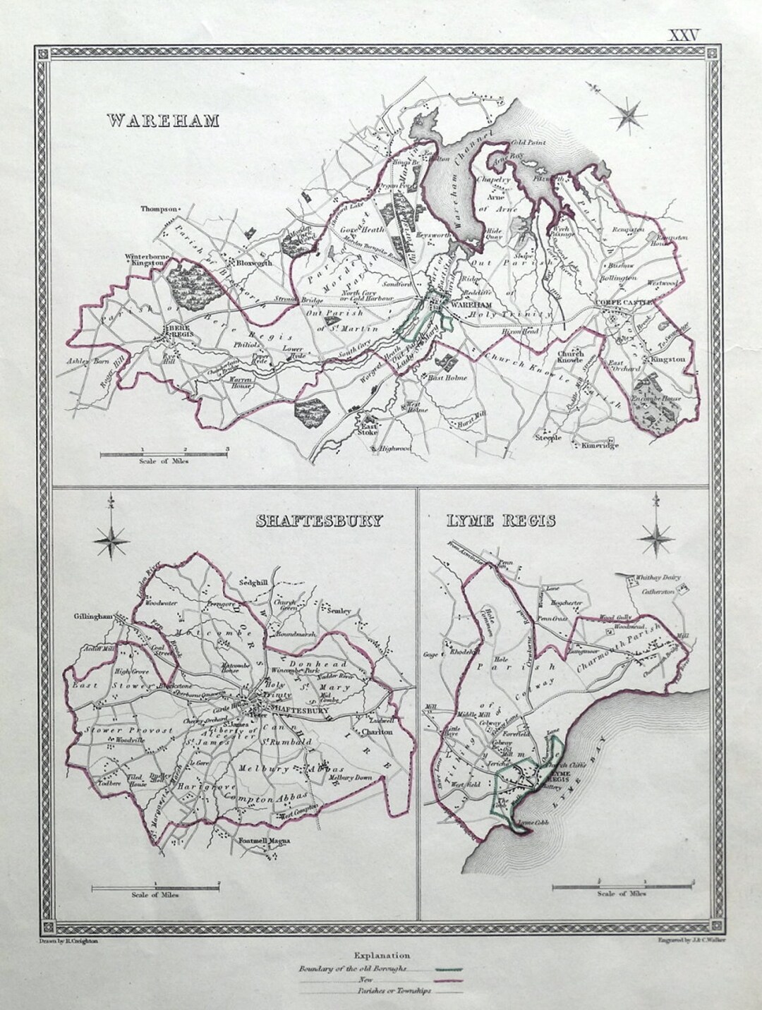 Antique Map WAREHAM, SHAFTESBURY, Lyme Regis, Dorset Town Plans, S ...