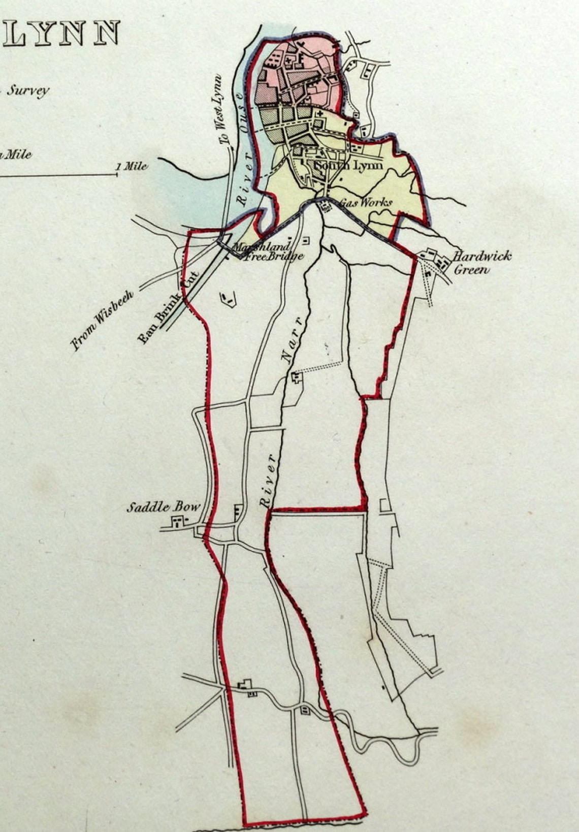 Antique Map KING'S LYNN, NORFOLK, England, Street Plan, Dawson Original ...