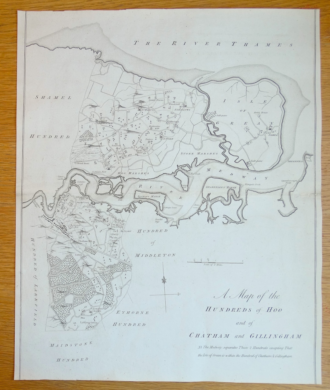 Antique Map HOO, CHATHAM, GILLINGHAM, High Halstow, Allhallows, Kent ...
