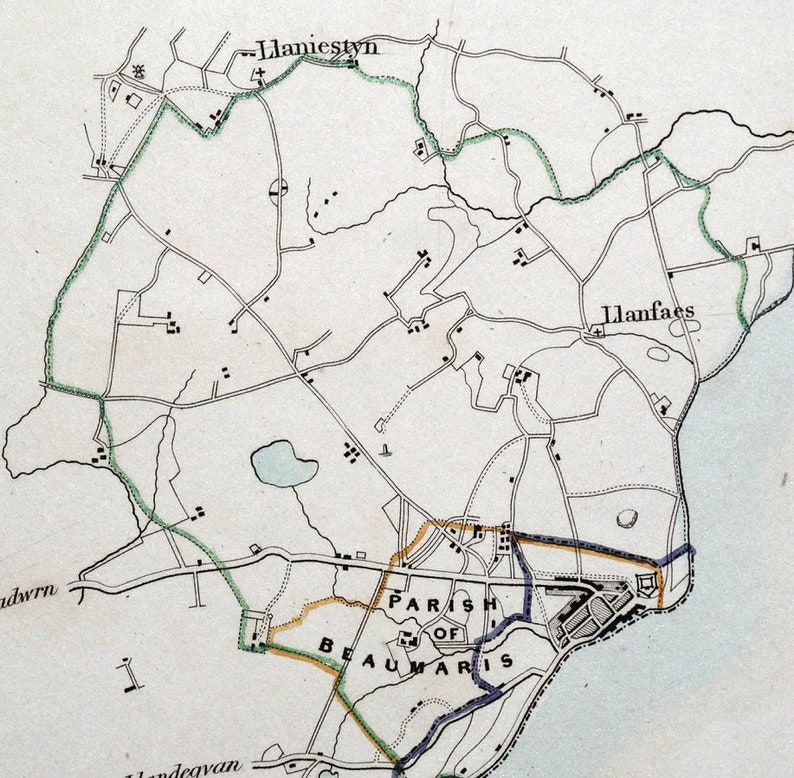 Antique Map BEAUMARIS, ANGLESEY, WALES, Street Plan, Dawson Original ...