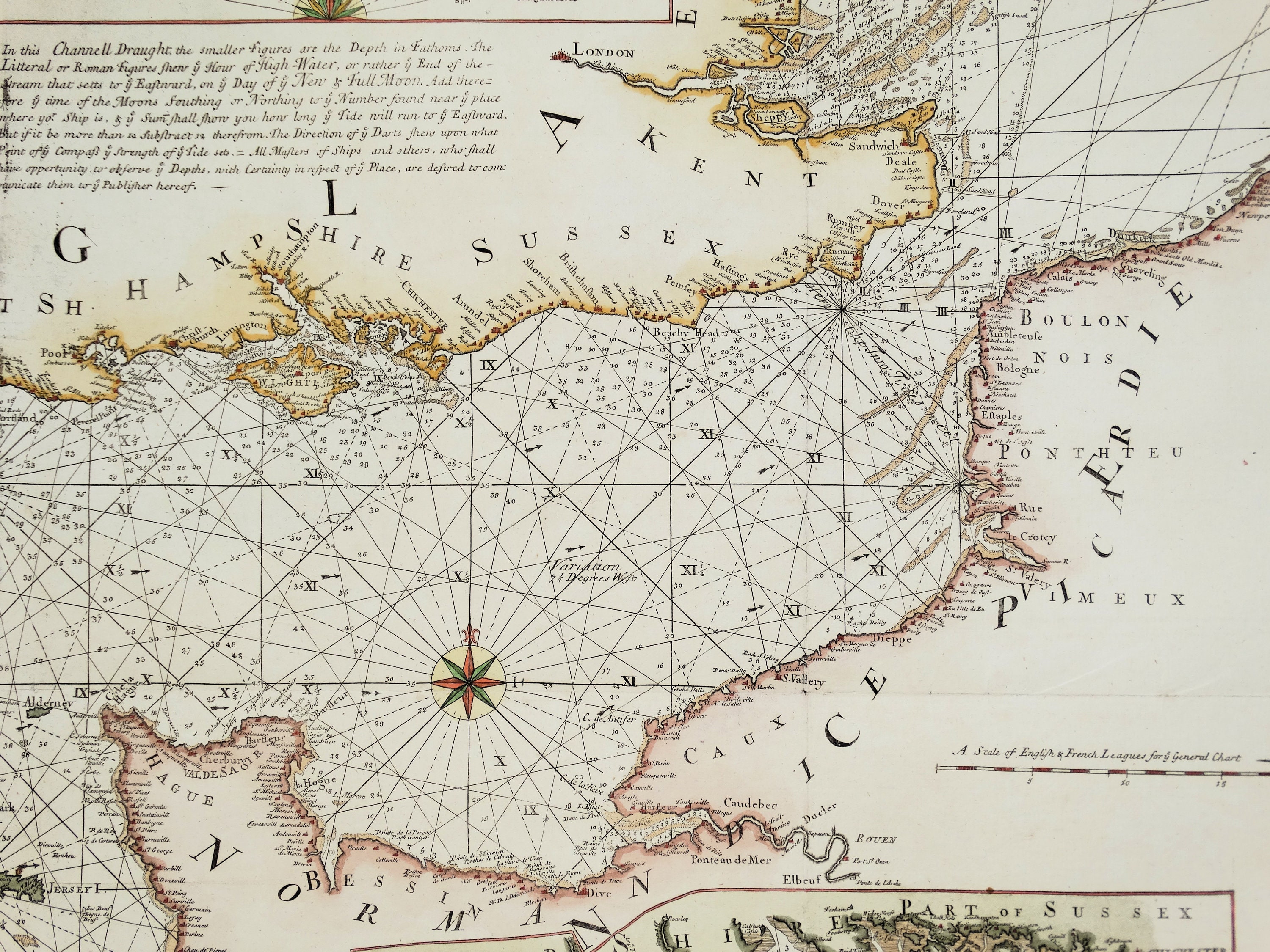 Antique Sea Chart ENGLISH CHANNEL Between England & France, G.collins ...
