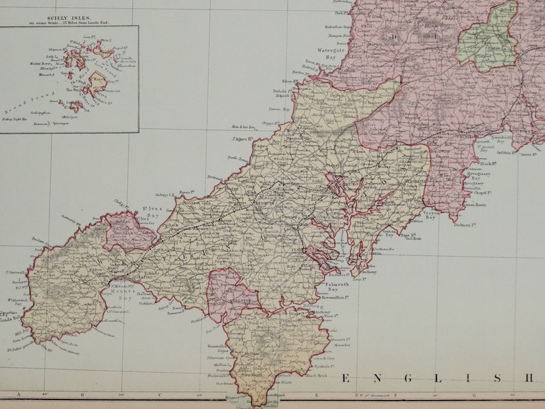 Antique Map of CORNWALL, John Bartholomew Original C1870 - Etsy