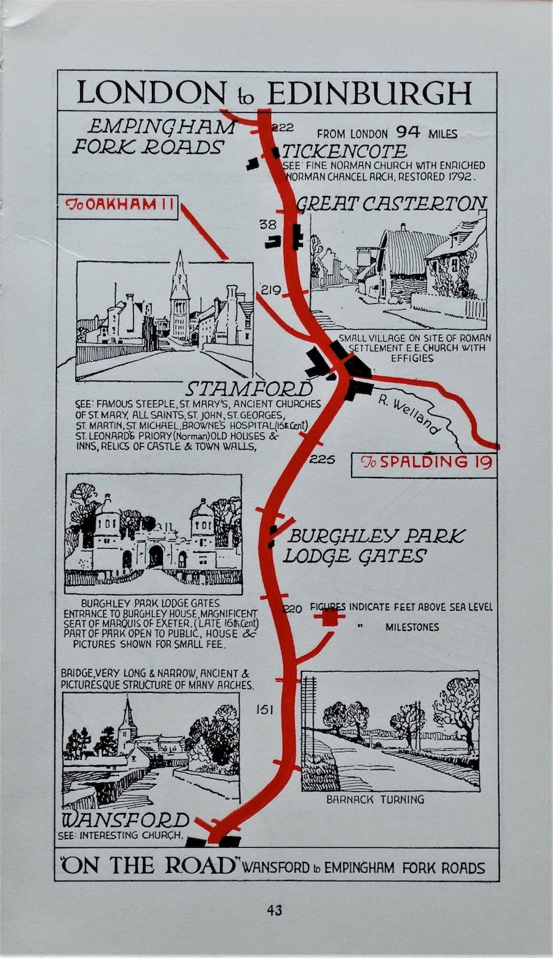 Antique Map Wansford, Stamford, Great Casterton,tickencote Pictorial ...