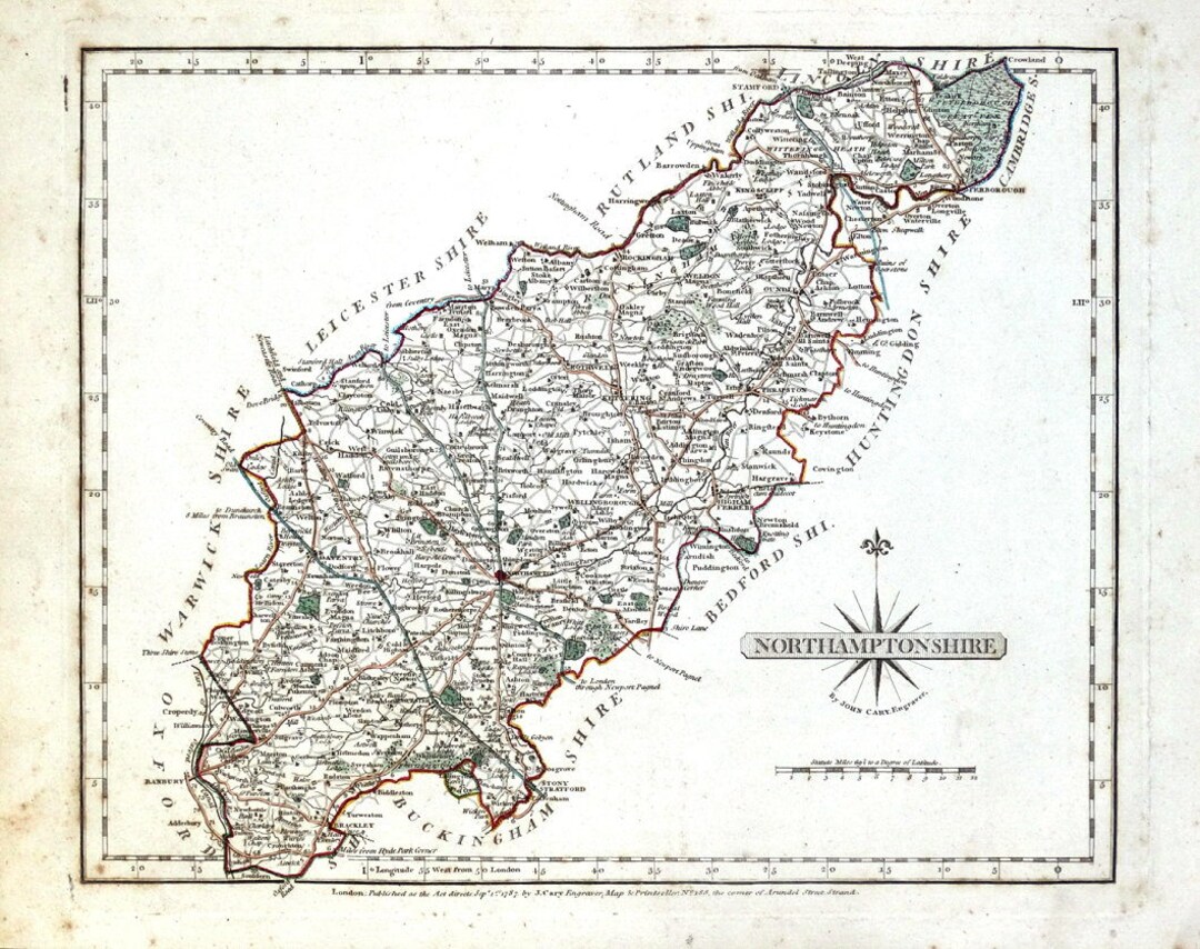 Antique Map NORTHAMPTONSHIRE County Map by John Cary Original Vintage ...