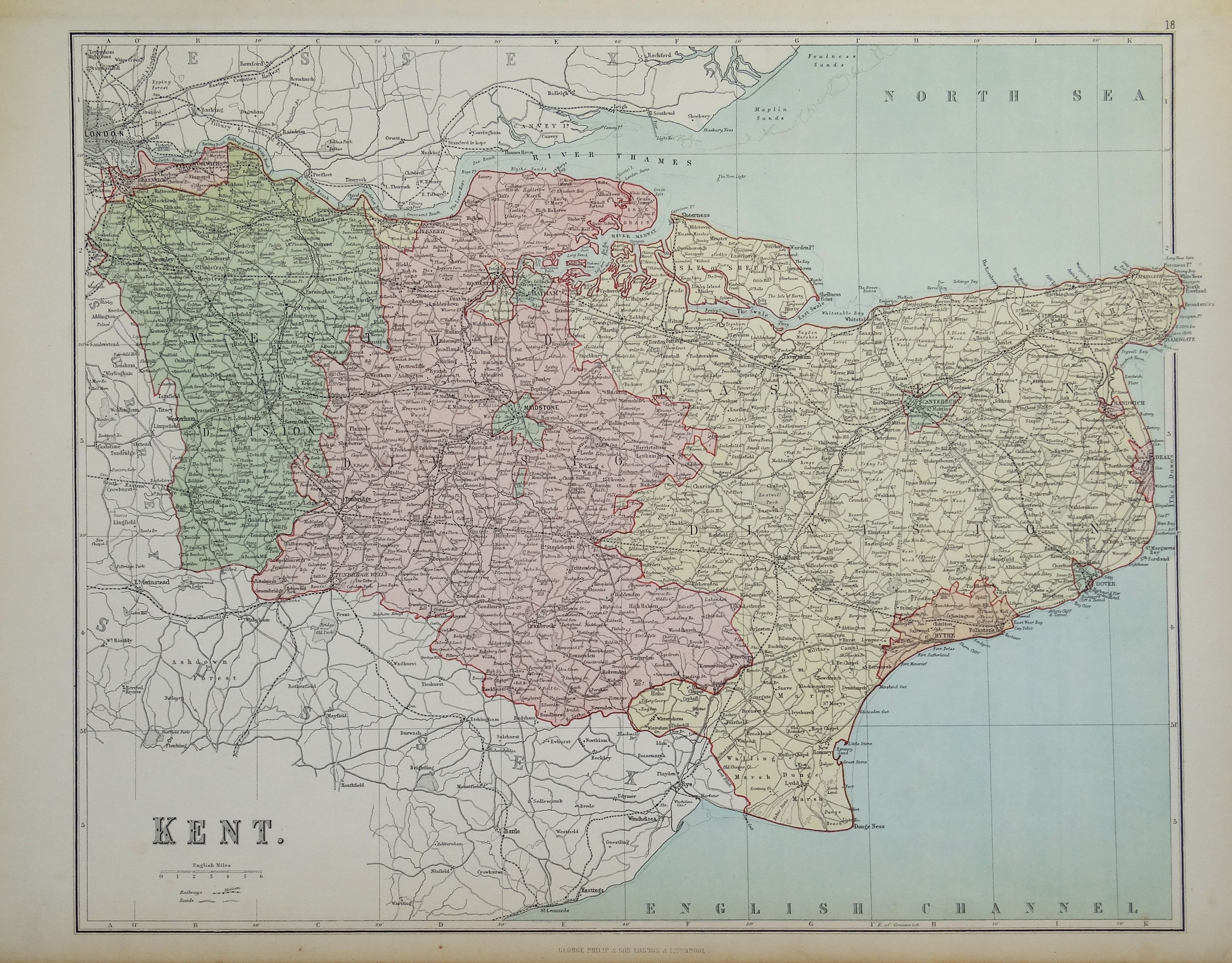 Antique Map KENT Edward Weller Original Map C1870 - Etsy