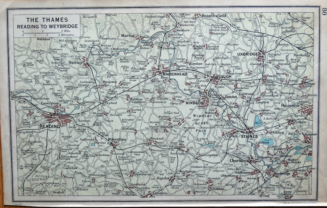Antique Map Thames Valley READING UXBRIDGE MAIDENHEAD Original London ...