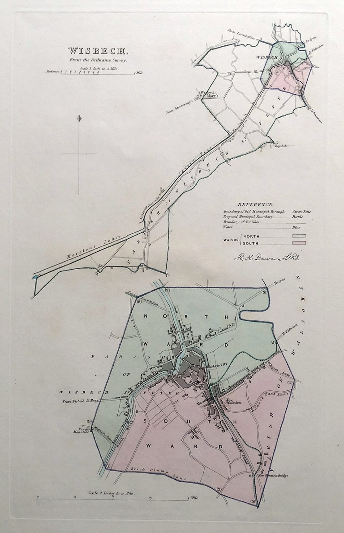 Antique Map WISBECH, CAMBRIDGESHIRE, UK, Street Plan, Dawson Original ...
