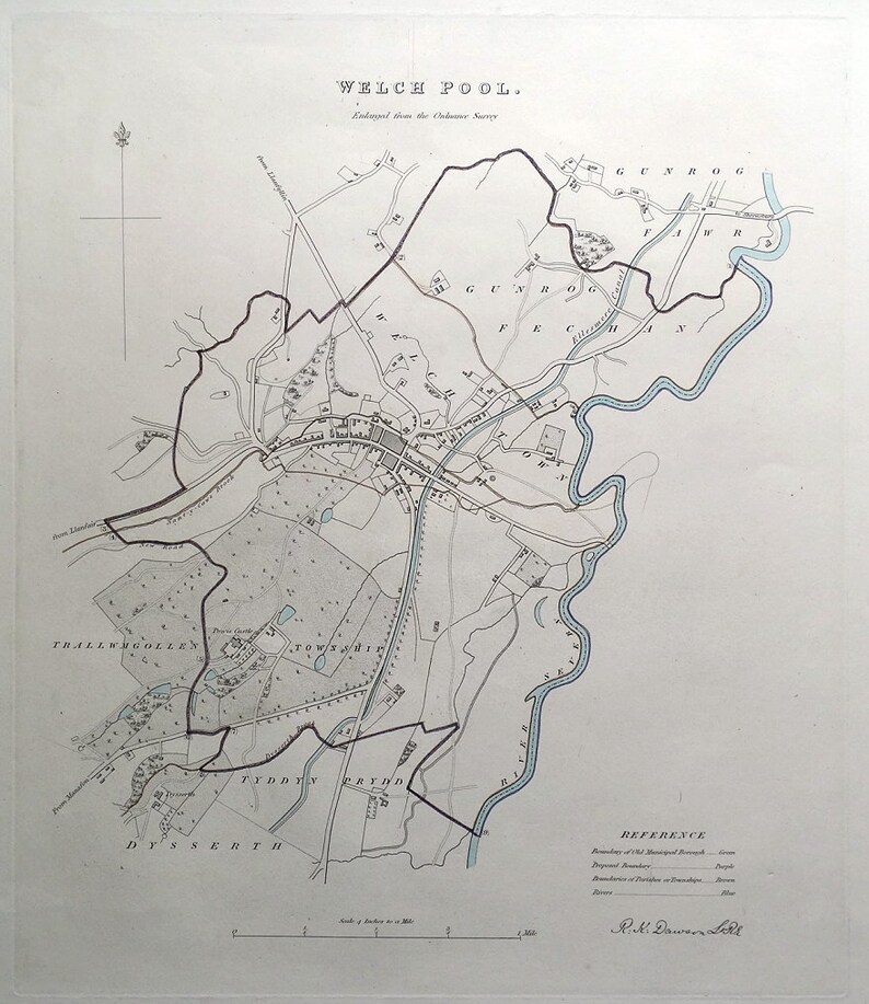 WELSHPOOL POWYS WALES Street Plan Dawson Original Antique - Etsy