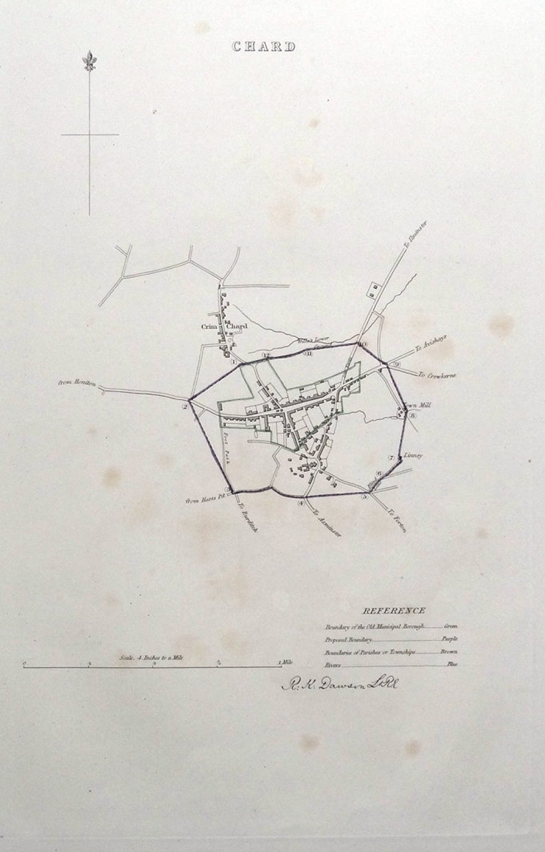 Antique Map CHARD, CRIMCHARD, SOMERSET England Street Plan, Dawson ...