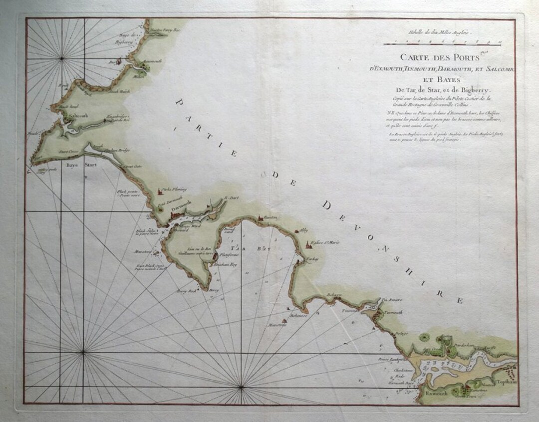 Antique Map Sea Chart DARTMOUTH, TEIGNMOUTH, EXMOUTH, Salcombe,devon G ...