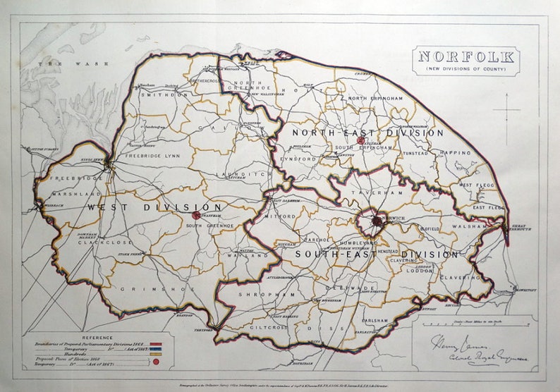 Antique Map NORFOLK, H.james Original County Map 1868 - Etsy