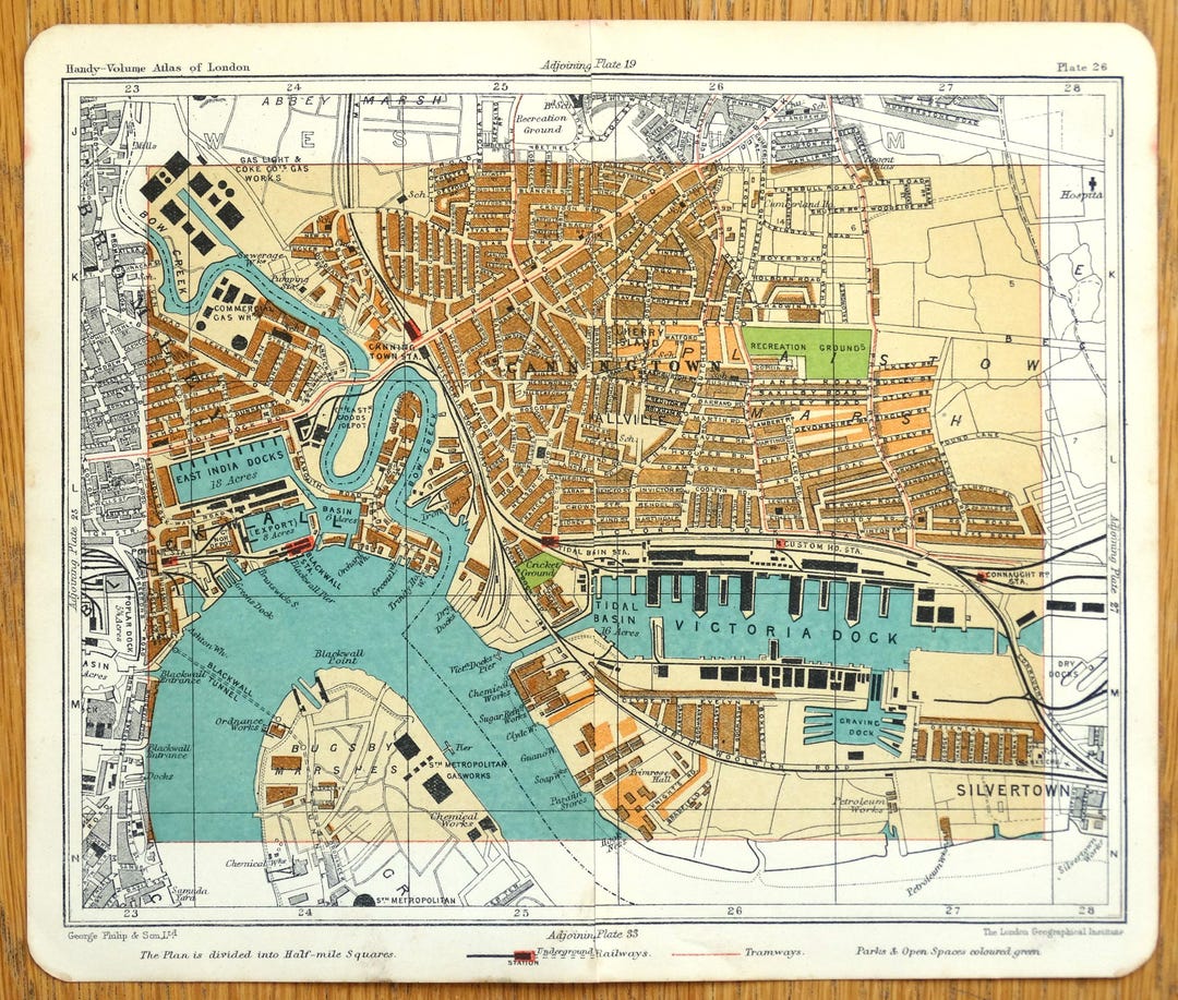 Antique Map London CANNING TOWN, DOCKLANDS, Victoria Dock, Silvertown ...