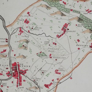 Antique Map MAIDSTONE HUNDRED KENT, Boxley, Detling, Linton, Loose ...